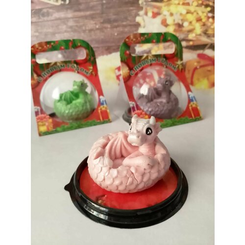 Фигурка из мыла "Розовый дракоша в яйце" в подарок на Новый год и Рождество 2024, ручная работа