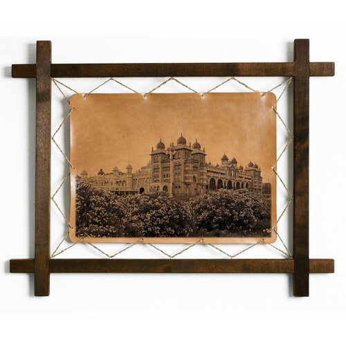 Картина Майсурский дворец, Индия, гравировка на натуральной коже, интерьерная для украшения и декора на стену в деревянной раме, подарок, BoomGift