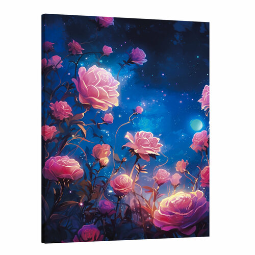 Интерьерная картина 50х70 "Розы в сиянии звезд"