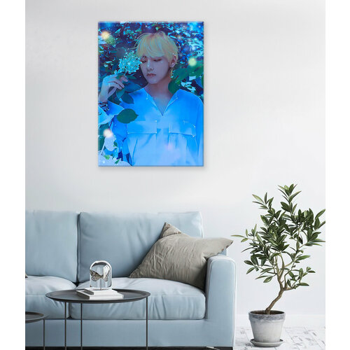 Картина/Картина на холсте/Картина на холсте для интерьера/Картина на стену/Картина в подарок для дома/- Ким Тэхён синие цветы BTS 40х60