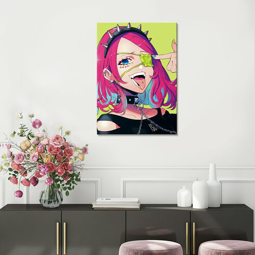 Интерьерная картина на холсте - Аниме девочка с повязкой яркий цветной арт 40х60