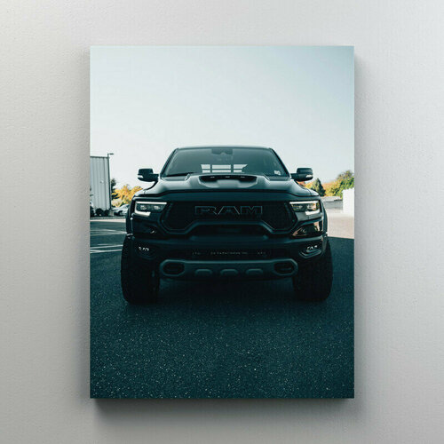 Интерьерная картина на холсте "Внедорожник - Черный Dodge RAM 1500 TRX - Рам 1500" размер 30x40 см