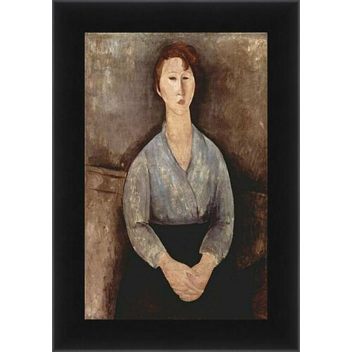 Плакат, постер на холсте Sitzende Frau mit blauer Bluse. Амедео Модильяни. Размер 60 на 84 см