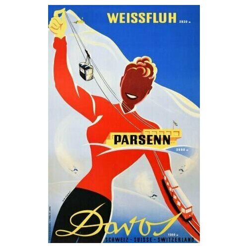 Плакат, постер на холсте Skiing-Davos-Горные лыжи-Давос. Размер 42 х 60 см