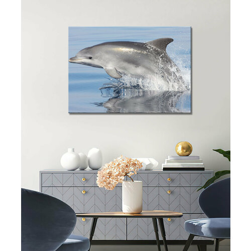 Картина - дельфин, экзотический дельфин, живая природа, дельфин в море (5) 60х80