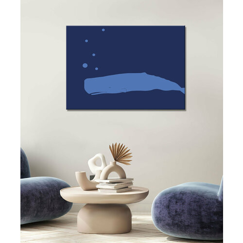Картина - кит, арт, минимализм, кит спит, синий кит (46) 20х30