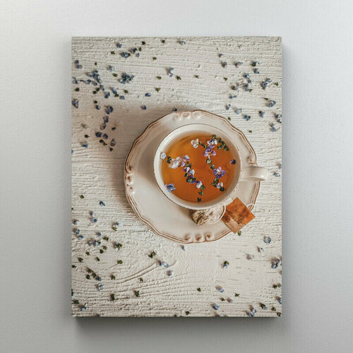 Интерьерная картина на холсте "Чашечка чая с цветами" размер 22x30 см