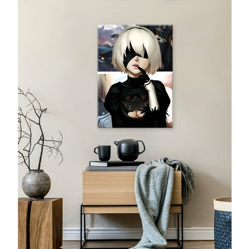 Картина на холсте для интерьера на стену - B2 NieR: Automata аниме 50х70