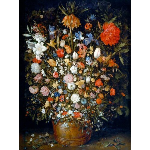 Плакат, постер на бумаге Jan Brueghel-Flowers in a Wooden Vessel/Ян Брейгель-Цветы в деревянном сосуде. Размер 30 на 42 см