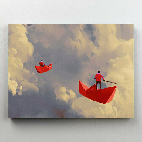 Интерьерная картина на холсте "Арт - летающие бумажные кораблики" размер 40x30 см