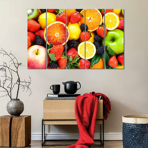 Модульная картина/Модульная картина на холсте/Модульная картина в подарок/Juicy fruit mix/Сочный фруктовый микс 125х80