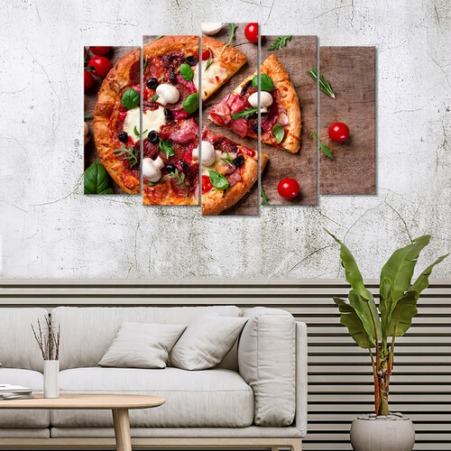 Модульная картина на холсте/Delicious pizza/Аппетитная пицца 150х100