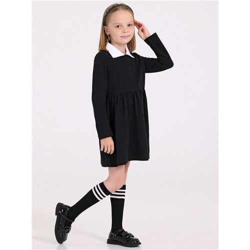 Школьное платье Апрель, размер 76-146, белый, черный