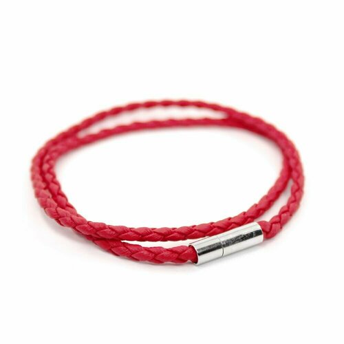 Плетеный браслет Handinsilver ( Посеребриручку ) Браслет плетеный кожаный с магнитной застежкой, размер 19 см, красный