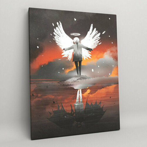 Картина на холсте (интерьерный постер) "иллюстрация добро и зло отражение", с деревянным подрамником, размер 45x60 см