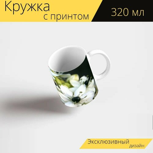 Кружка с рисунком, принтом "Цветы, белый, красивая" 320 мл.