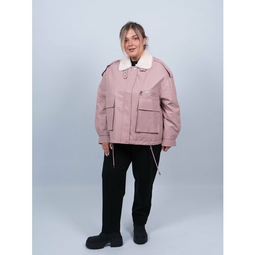 Кожаная куртка BTN button, размер 54, розовый