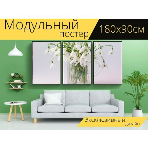 Модульный постер "Цветок, весенние цветы, подснежник" 180 x 90 см. для интерьера