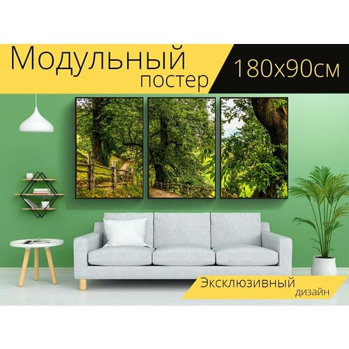 Модульный постер "Лесная тропа, каштаны, сладкие каштаны" 180 x 90 см. для интерьера