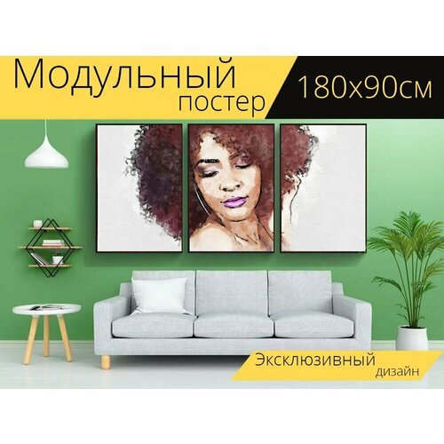 Модульный постер "Женщина, красота, лицо" 180 x 90 см. для интерьера