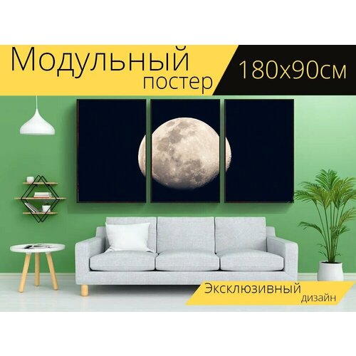 Модульный постер "Луна, луна фотографии, ночь" 180 x 90 см. для интерьера