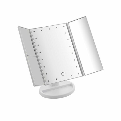 Зеркало косметическое санакс 75271 белый настольное со светодиодной подсветкой раскладное сенсорное