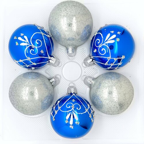 Набор ёлочных шаров 6х50 мм "Макраме" (Ёлочка) синий