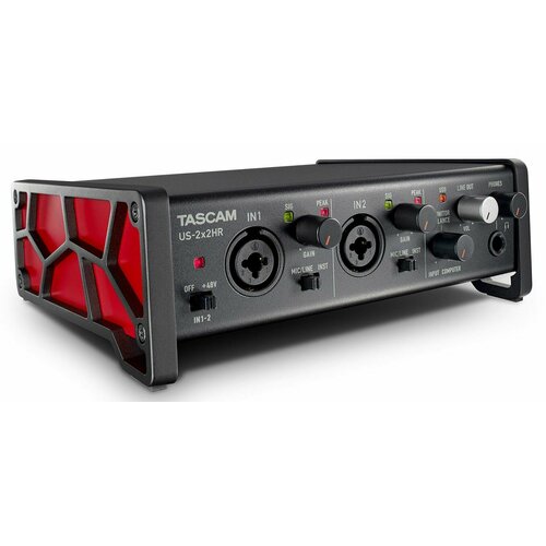 Tascam US-2x2HR - USB аудио интерфейс, 24 бит/192 кГц, 2x Combo XLR/TRS микр./лин./инстр. входа, питание +48 В, 2х 1/4" TRS лин. выхода, 1/4" стерео выход на наушники, USB 2.0 Type-C (питание), MIDI In/Out, разъем DC 5V, совместимость Win/MacOS X