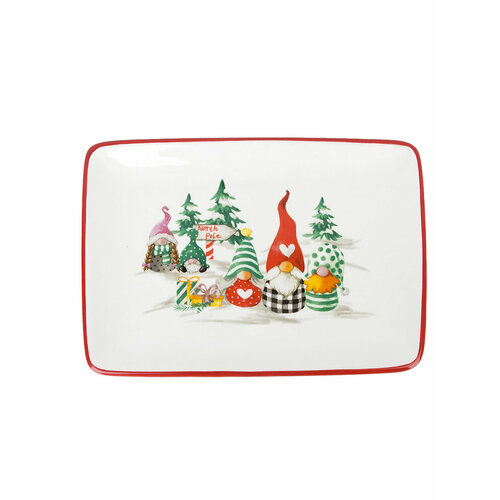 Блюдо сервировочное Dolomite "Рождественские гномы", керамика, 25х18х2,5 см