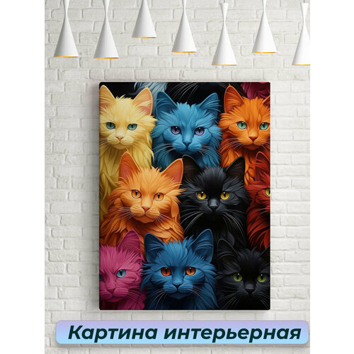 Картины для интерьера 30х40 Разноцветные кошки арт