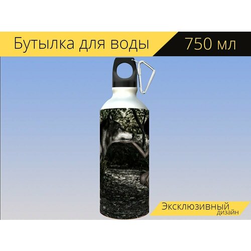 Бутылка фляга для воды "Визуализация, d, рендеринг" 750 мл. с карабином и принтом