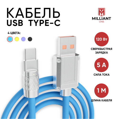 Кабель usb type c, Milliant One, тайп си кабель, шнур для зарядки телефона, type c usb кабель, шнур usb type c ( синий )