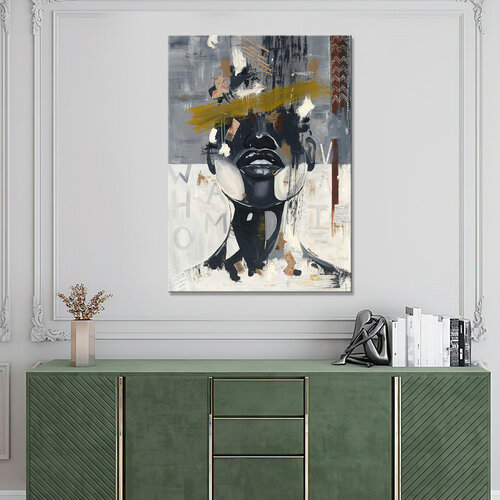 Интерьерная картина на холсте на стену/постер/ Женщина краски чб современное арт искусство 50х70