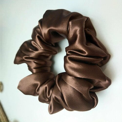 Резинка для волос женская шелковая тканевая диаметр 11 см. цвет шоколадный аксессуар ручная работа
