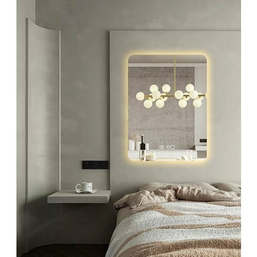 Зеркало для ванной с часами Prisma 140*90 прямоугольное вертикальное "парящее" с тёплой LED-подсветкой