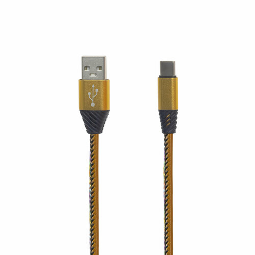 USB кабель "LP" Type-C кожаная оплетка 1м золотой