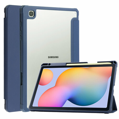 Ультра-тонкий чехол-обложка для Samsung Galaxy Tab S6 Lite 10.4 SM-P619 (2022) с дизайном Smart Case синий кожаный с функцией смарт включения-выкл.