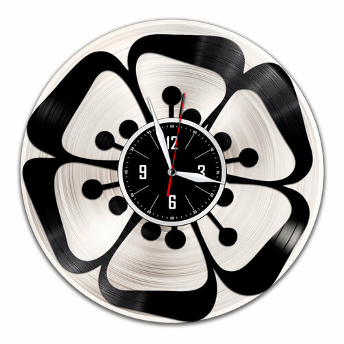 Цветок - настенные часы из виниловой пластинки (с серебряной подложкой)