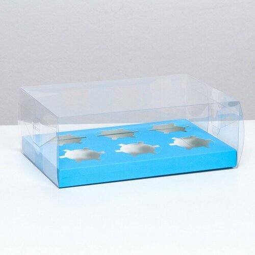 Коробка на 6 капкейков, голубой 26.8 × 18.2 × 10 см