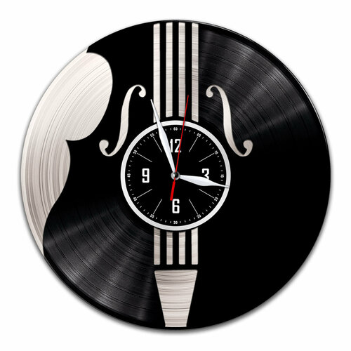 Виолончель - настенные часы из виниловой пластинки (с серебряной подложкой)