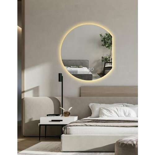 Зеркало для ванной с часами Eclipse 70*60 круглое с правым срезом с тёплой LED-подсветкой