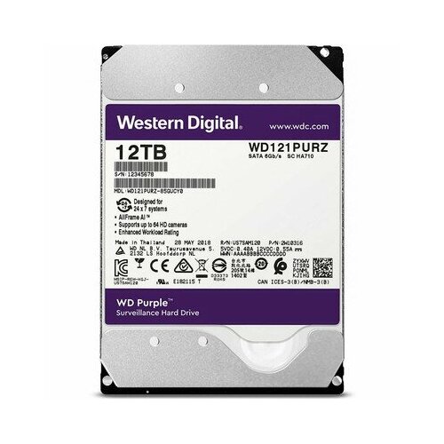 Жесткий диск 12 000Gb Western Digital 256MB 7200rpm WD121PURP для систем видеонаблюдения