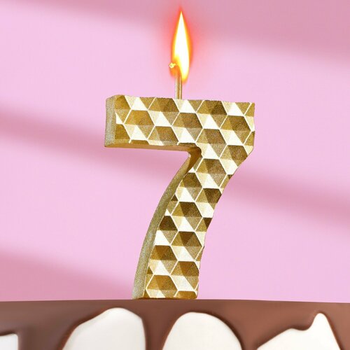 Свеча в торт на шпажке "Соты", цифра 7, 7 см, золото