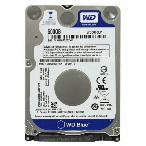 WD Жесткий диск/ HDD WD SATA3 500Gb 2.5" Blue 5400 RPM 128Mb 1 year (analog WD5000LPCX)