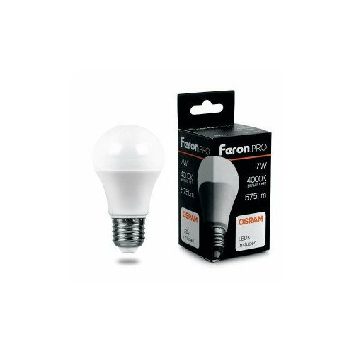 Светодиодная LED лампа Feron.PRO ЛОН A60 E27 7W(560lm) 2700K 2K матовый 100x55 OSRAM LED LB-1007 38023 (упаковка 25 штук)