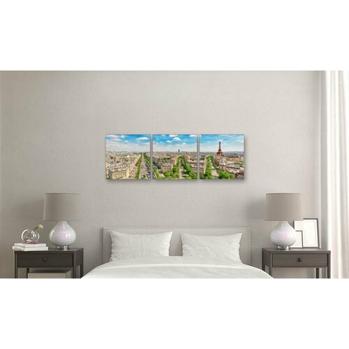 Модульная картина на холсте | Diva Kartina | Город. Париж панорама города | 120X40 см