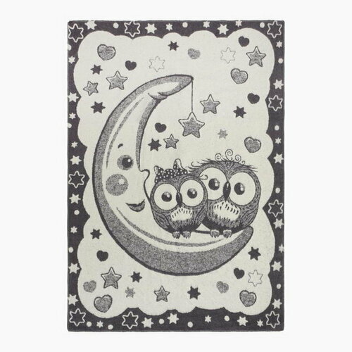 Одеяло байковое Совы на луне 100х140см, цвет серый 400г/м, хлопок 100%