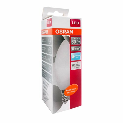 Лампа светодиодная OSRAM LED STAR 6.5W/840 230V E14 матовая свеча