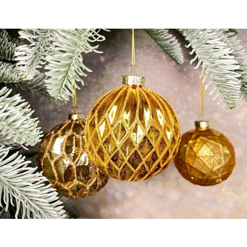 Набор стеклянных шаров сольево шинтилланте, золотые, 8 см (упаковка 12 шт.), Christmas Deluxe 86796-набор