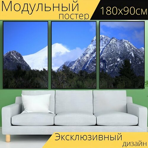 Модульный постер "Вулкан, пейзаж, гора" 180 x 90 см. для интерьера